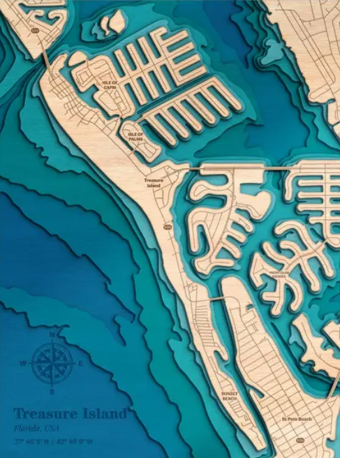 Treasure Island, Florida | ENGRAVED & PAINTED | Topo Map – SKS Design ...